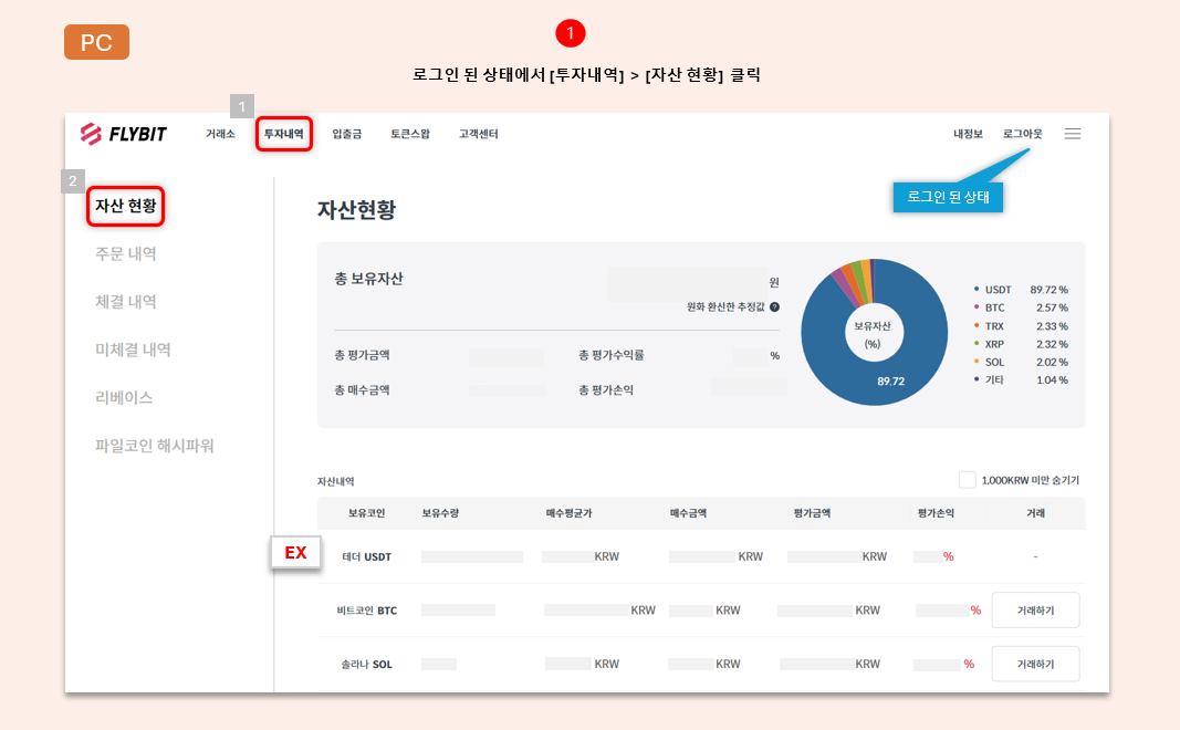 거래 내역 확인 하기 ( PC ) – Flybit Help Center